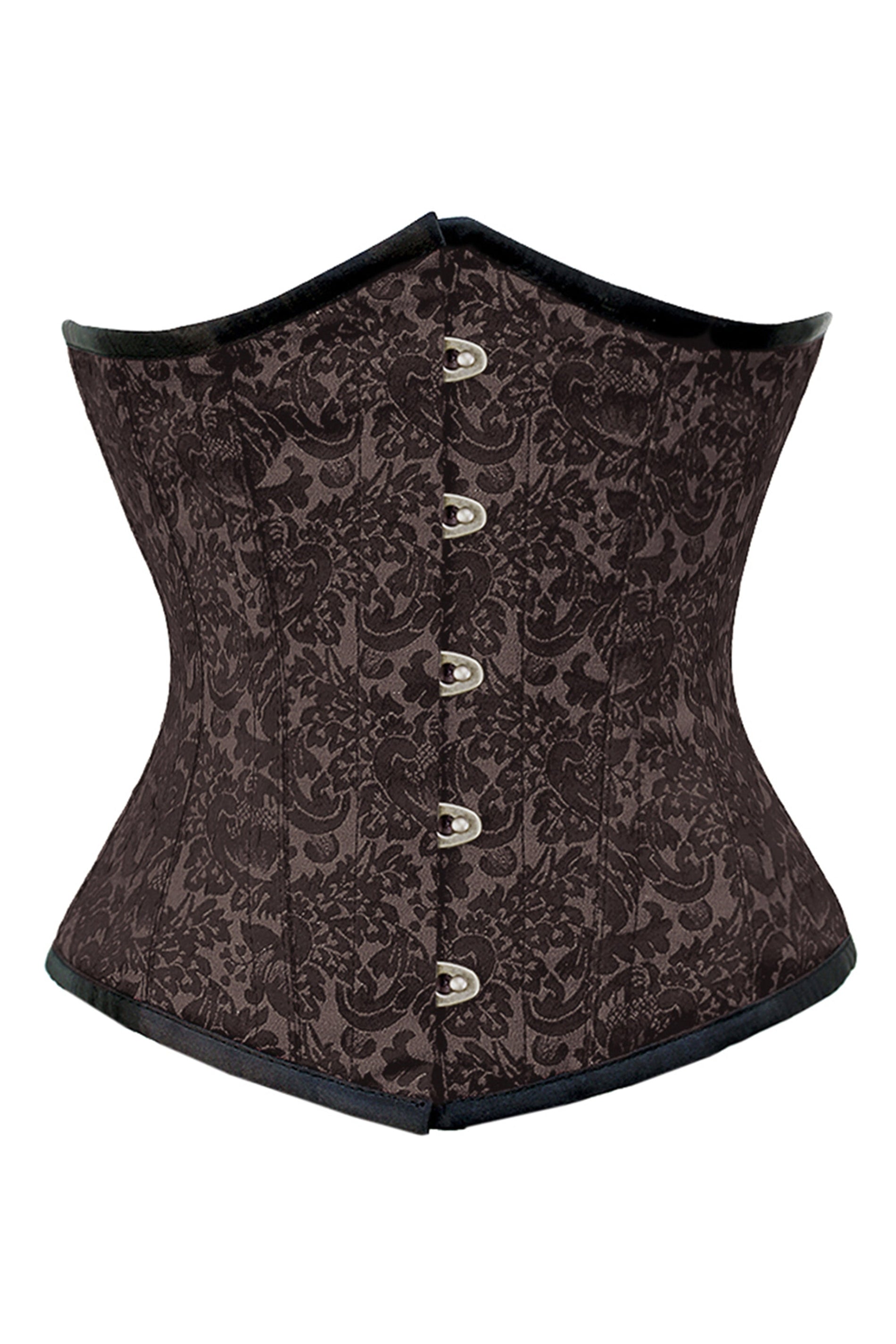 Chocolate Brown Brocade Underbust Corset with Front Busk Closure