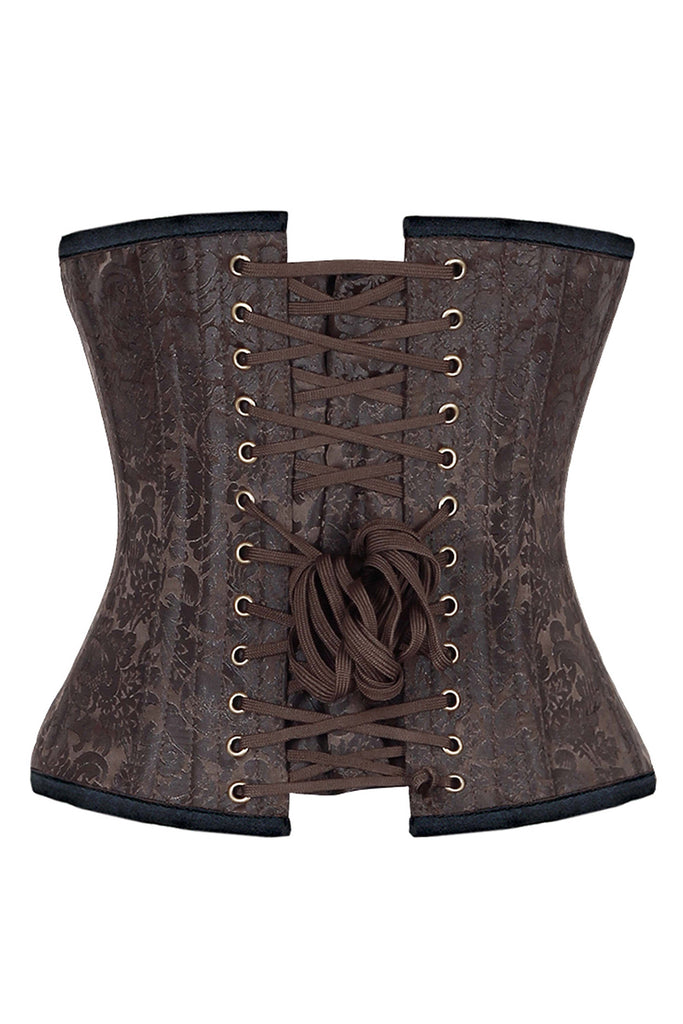 Chocolate Brown Brocade Underbust Corset with Front Busk Closure
